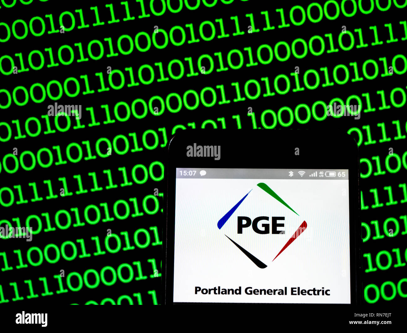 Portland General Electric company logo seen displayed on smart phone ...