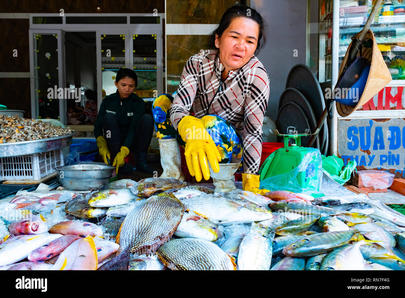Vietnam, Phu Quoc Island, February 26 2018: Street Woman Vendor selling ...
