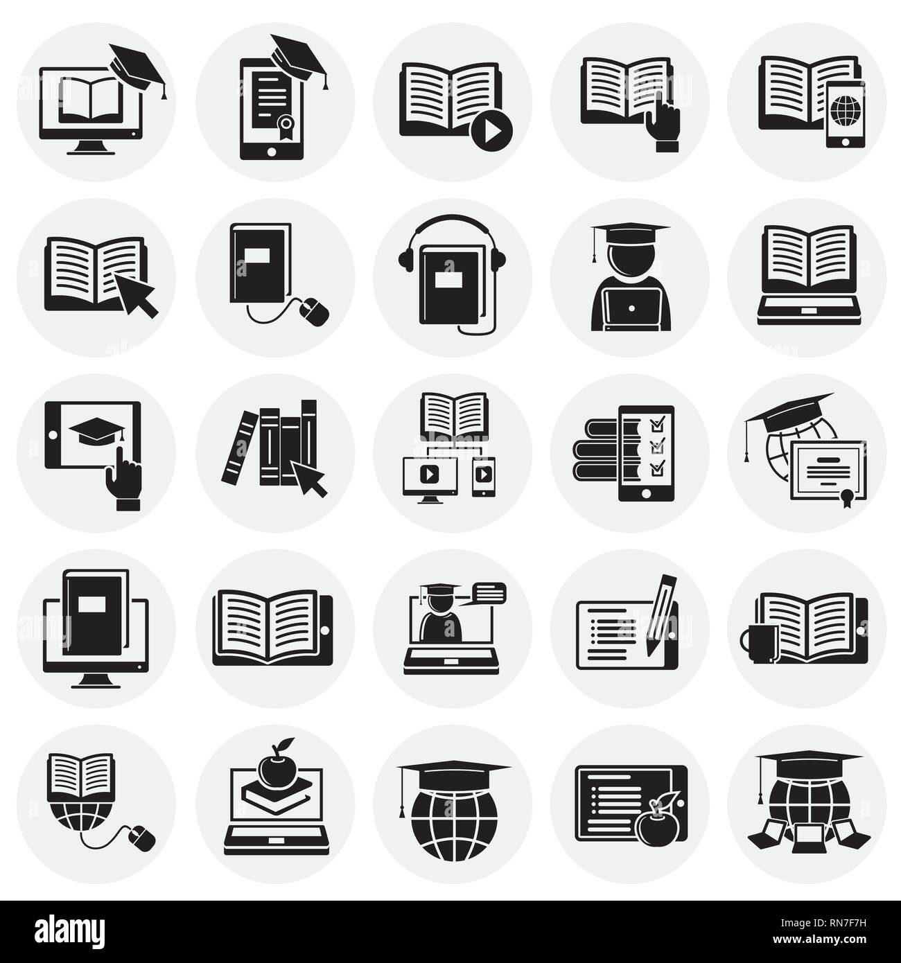 E-Learning icons set on circles background for graphic and web design ...