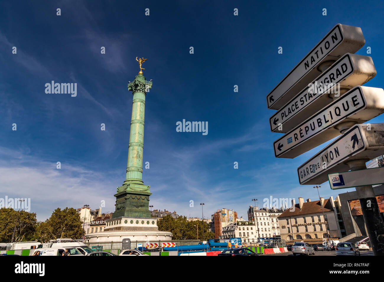 The July column in the centre of Place de la Bastille ,a famous ...