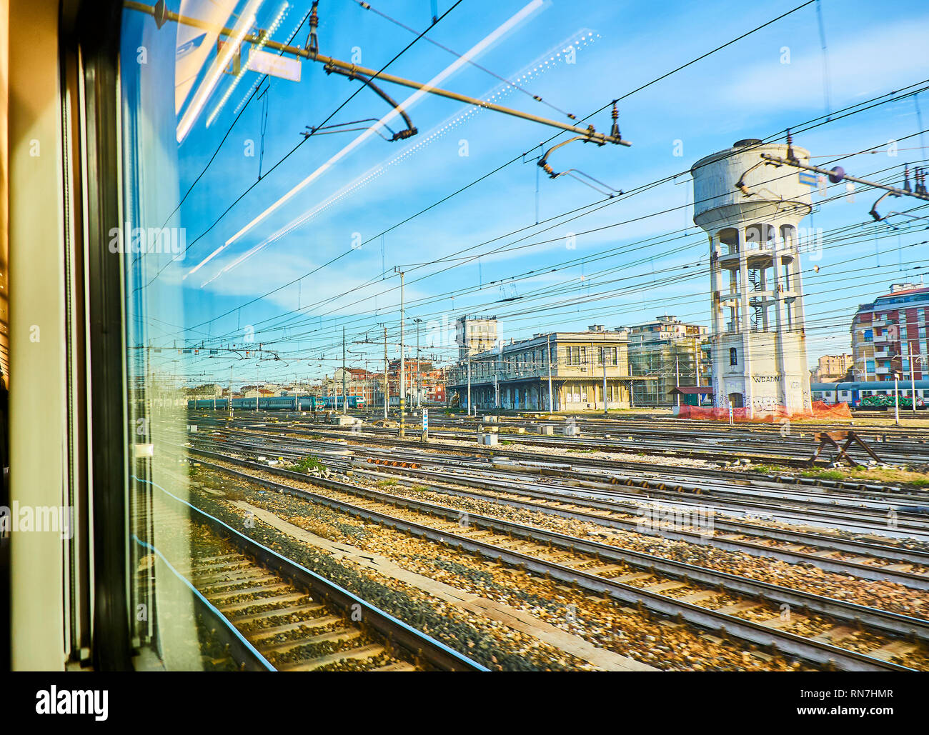 The railways catenaries of Milano Centrale train station. Milan ...