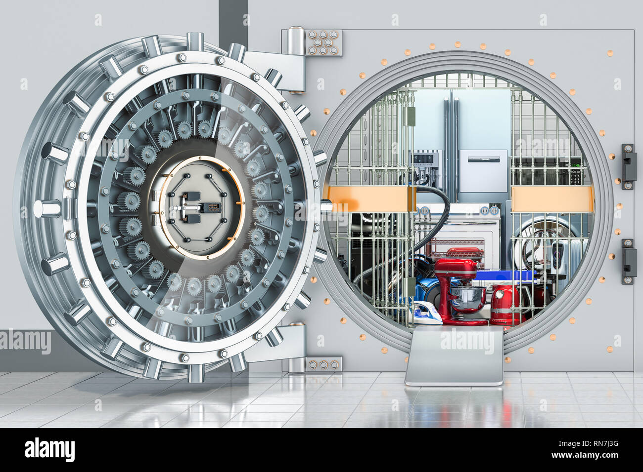 Household and kitchen appliances inside bank vault, guarantee and ...