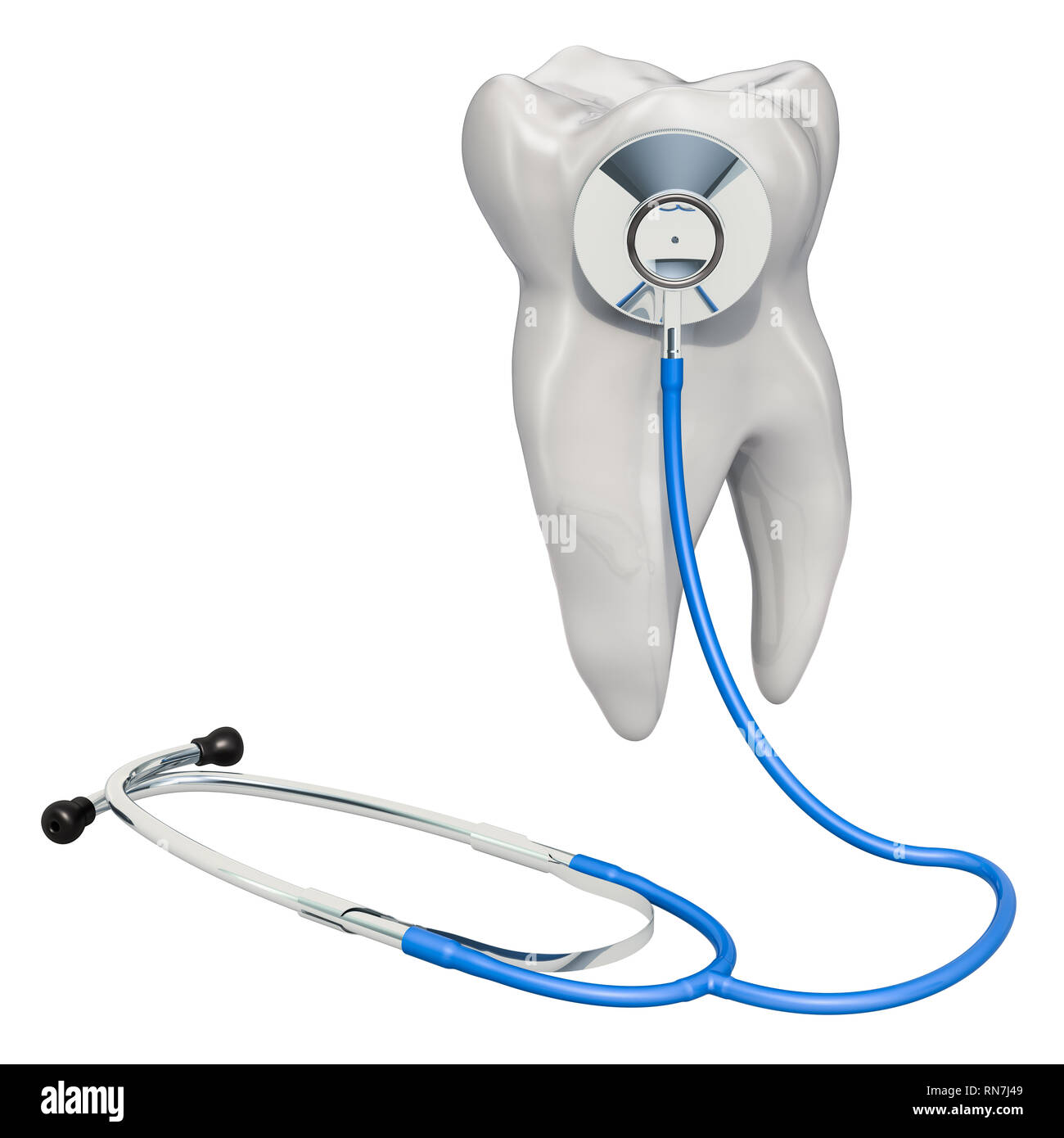 Tooth with stethoscope. Diagnostic and treatment concept, 3D rendering ...