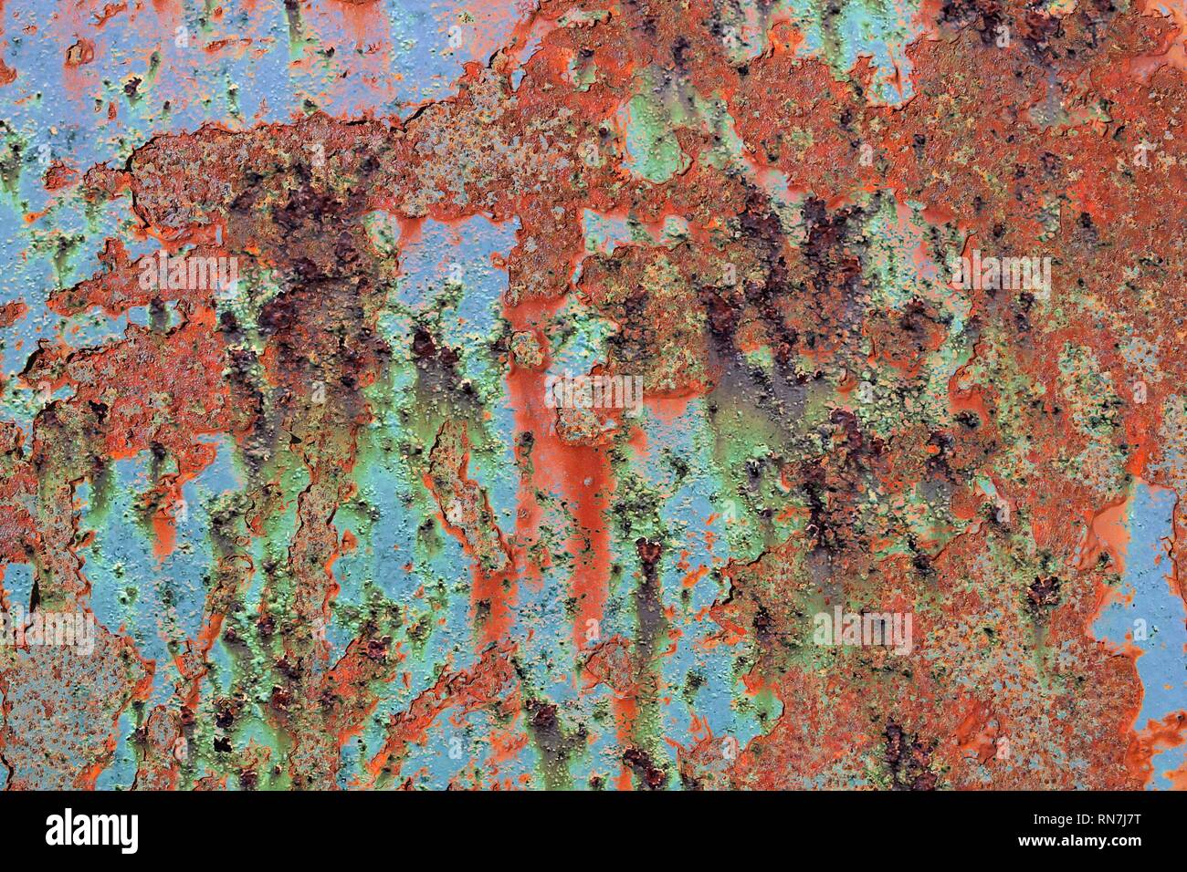 Close up surface of aged and weathered rusty metal surfaces in high ...