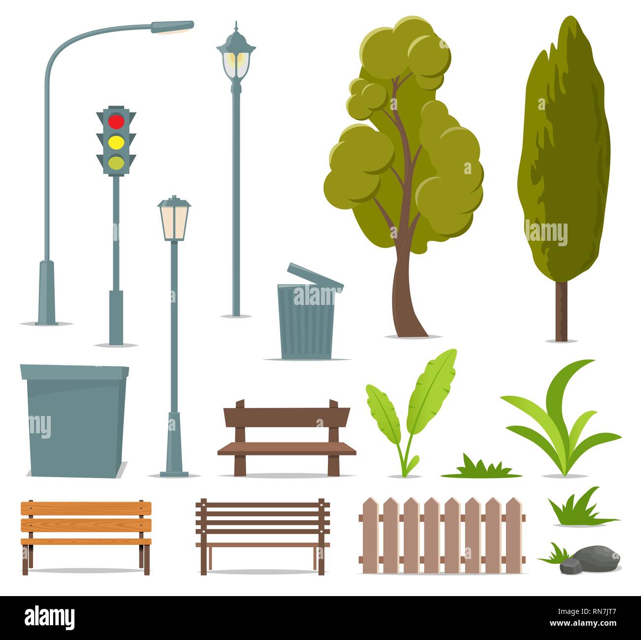 City and outdoor elements. Set of urban objects. Street lamp, traffic ...