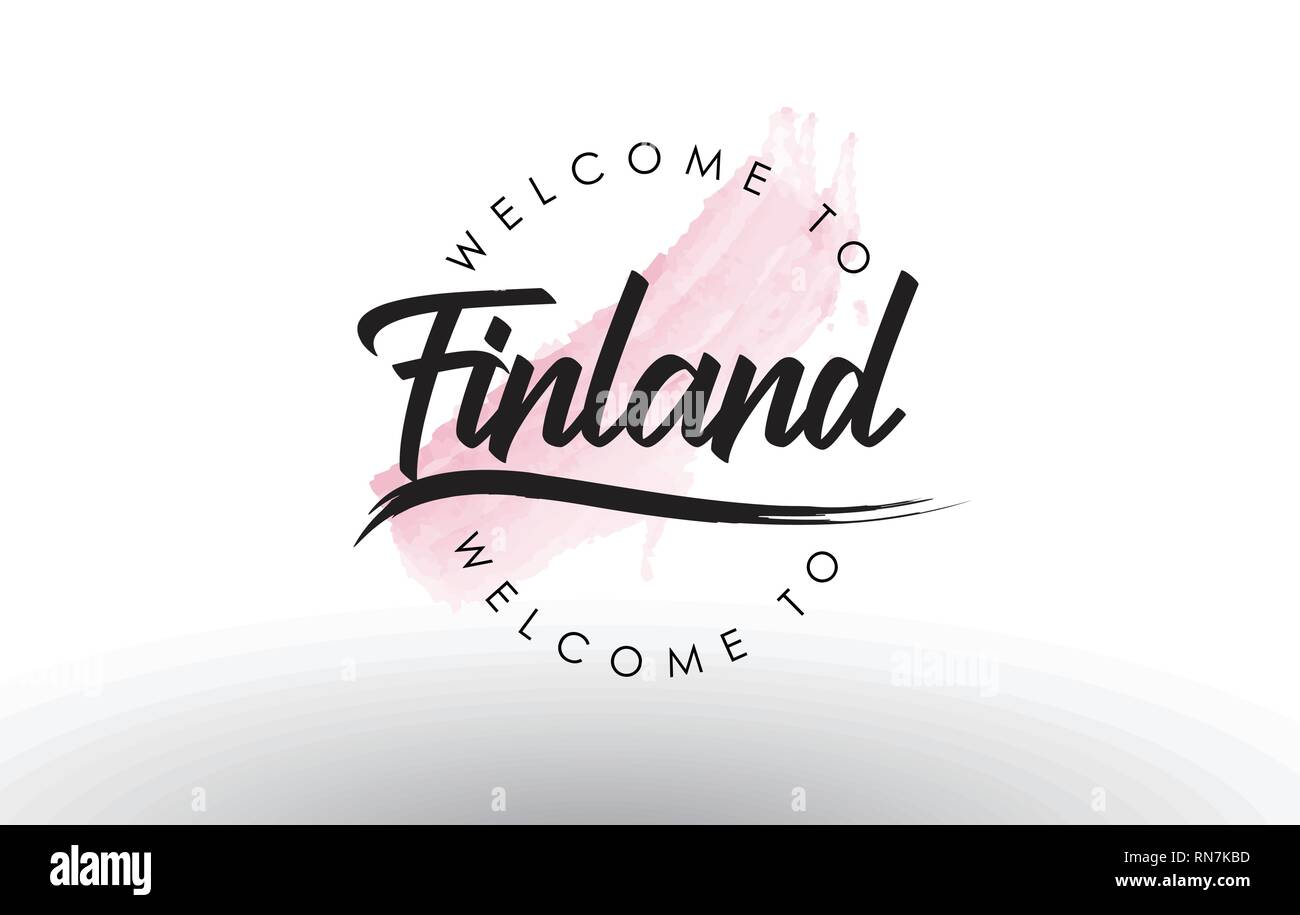 Finland Welcome to Text with Watercolor Pink Brush Stroke Vector ...