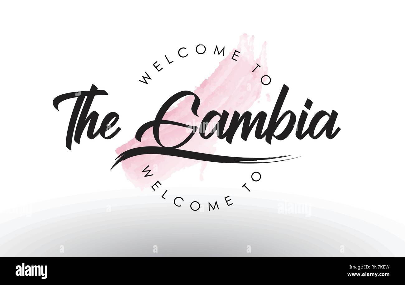 The Gambia Welcome to Text with Watercolor Pink Brush Stroke Vector ...