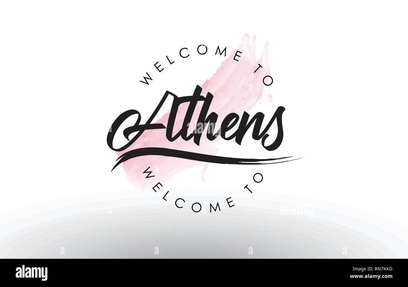 Athens Welcome to Text with Watercolor Pink Brush Stroke Vector ...