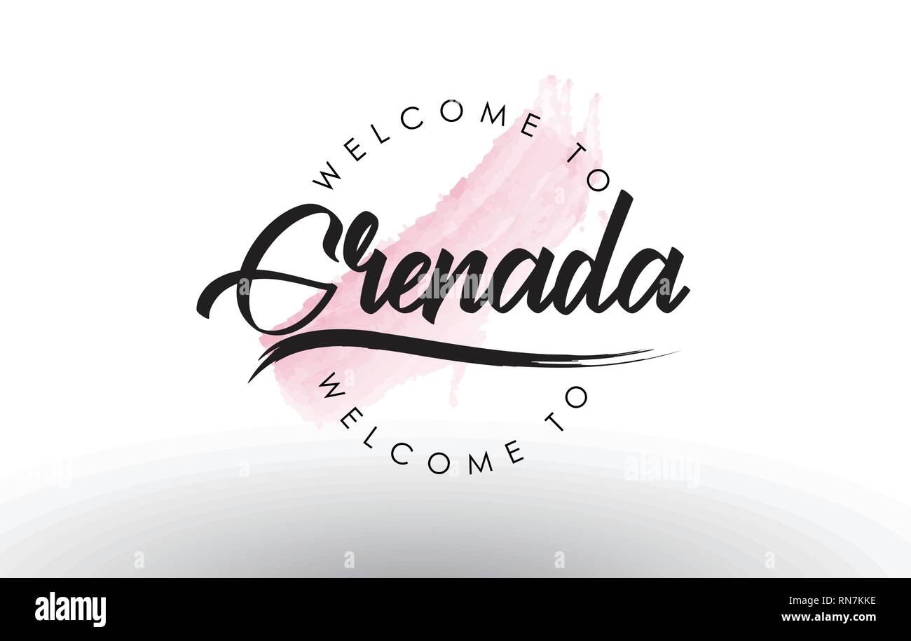 Grenada Welcome to Text with Watercolor Pink Brush Stroke Vector ...