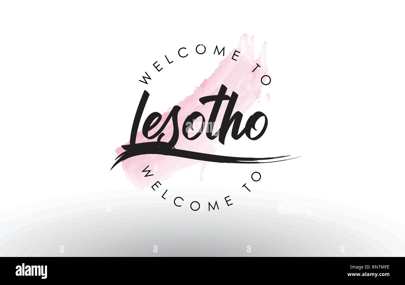 Lesotho Welcome to Text with Watercolor Pink Brush Stroke Vector ...