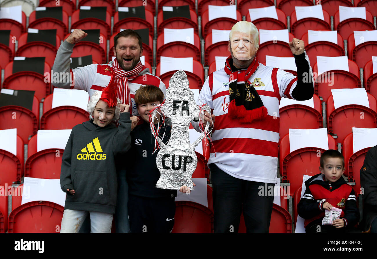 Doncaster Rovers fans show support for their team in the stands before ...