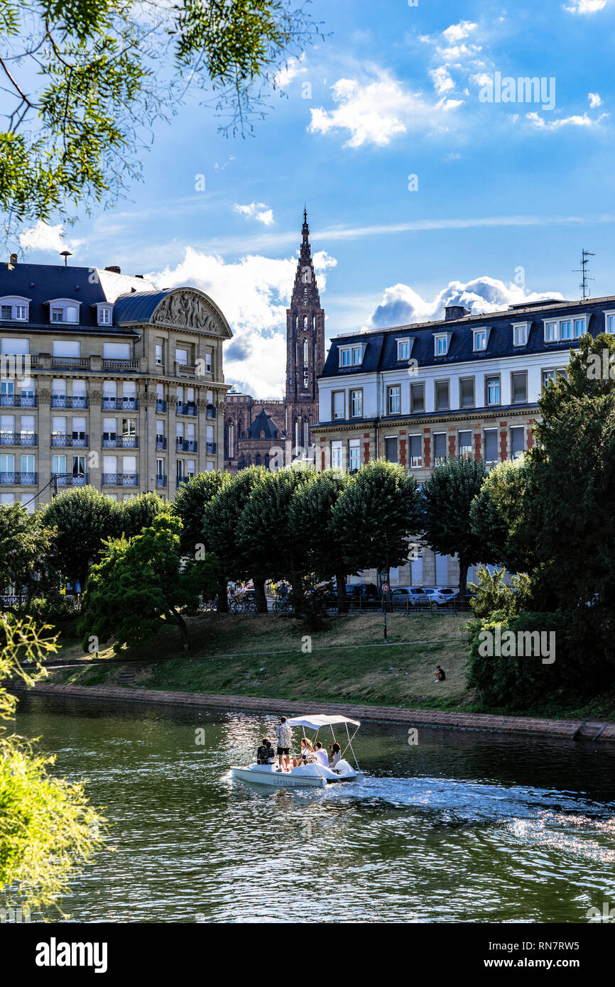 Strasbourg, Alsace, France, sightseeing tourists, small electric boat ...