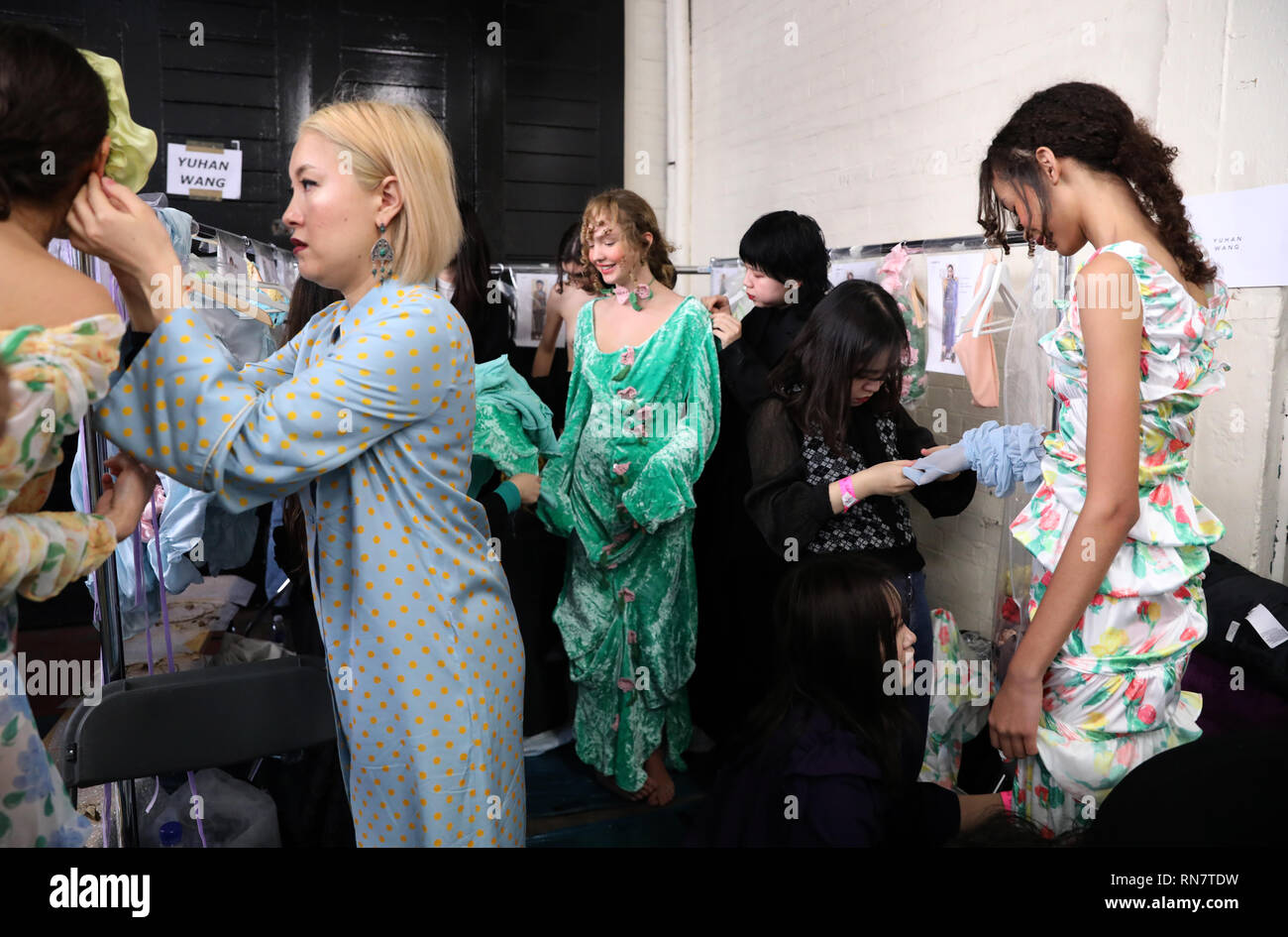 Models backstage at Fashion East Autumn/Winter 2019 London Fashion Week ...