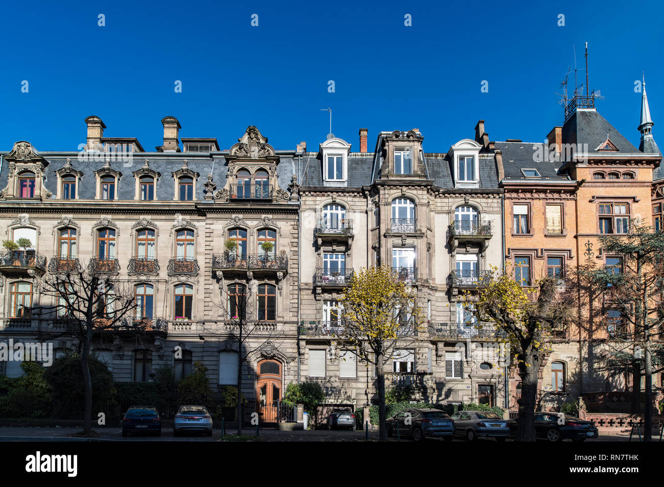 Strasbourg, Alsace, France, row of residential buildings, Wilhelminian ...