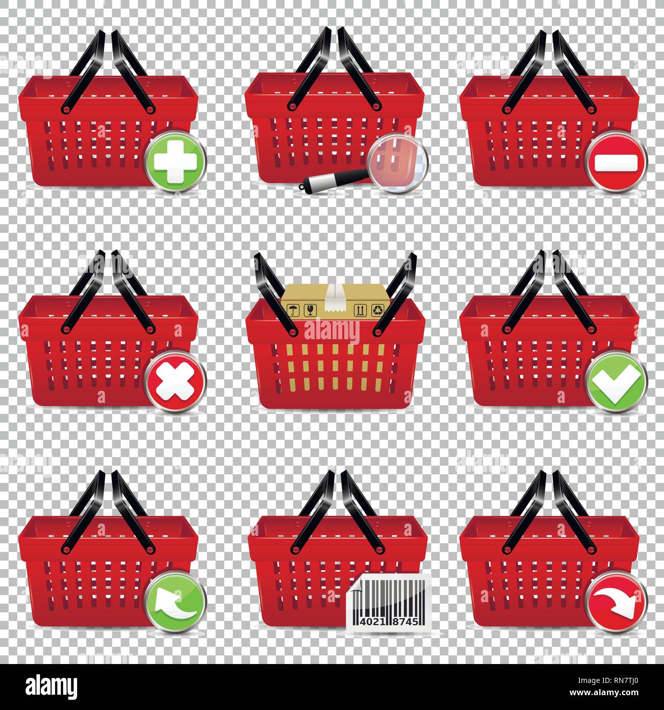 Red vector shopping baskets isolated on transparent background Stock ...