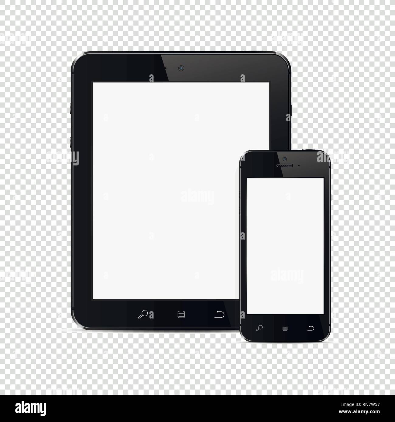 Tablet PC with mobile smartphone isolated on transparent background ...