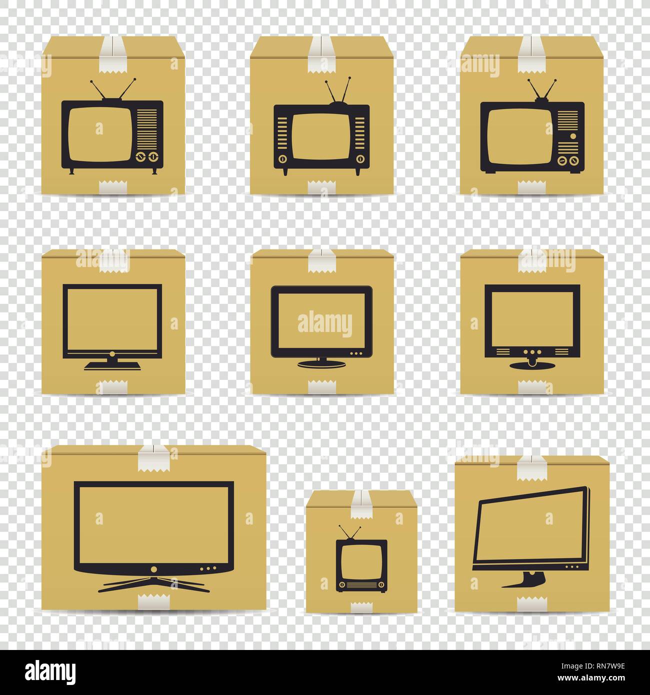 TV cardboard boxes isolated on transparent background Stock Vector ...