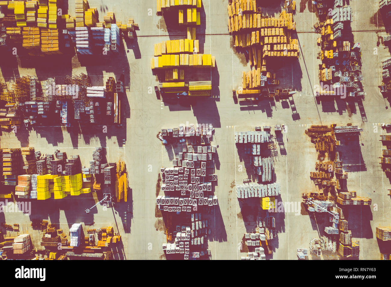 Aerial view of storage place. Construction materials in industrial city ...