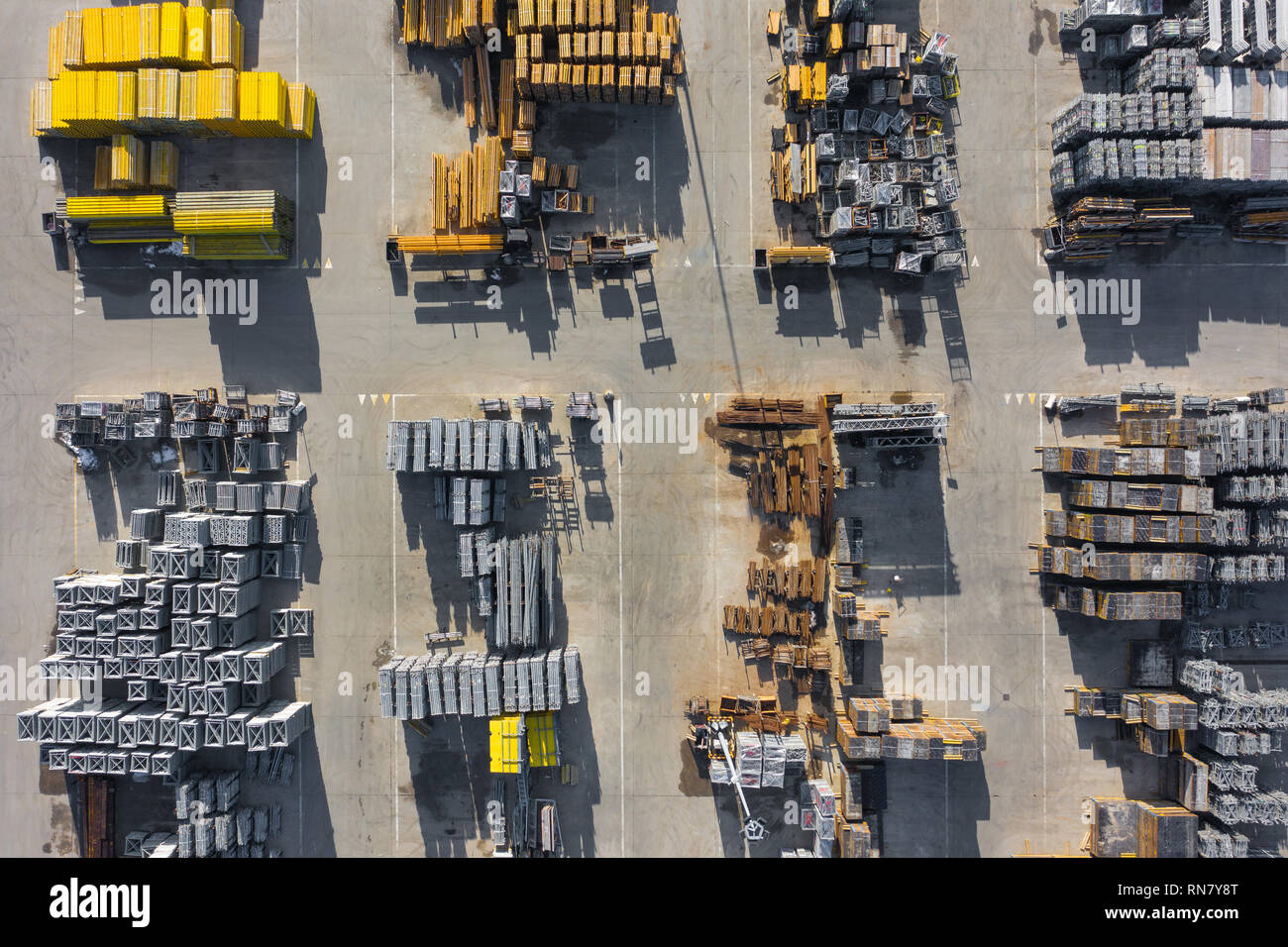 Aerial view of storage place. Construction materials in industrial city ...