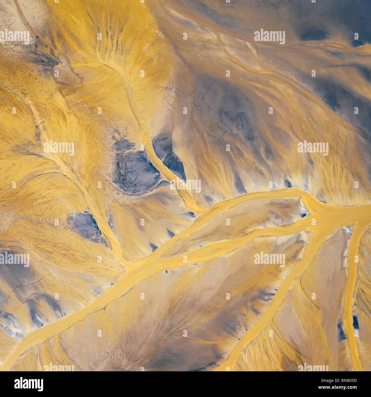 Aerial view of surrealistic industrial place. Human impact on the ...