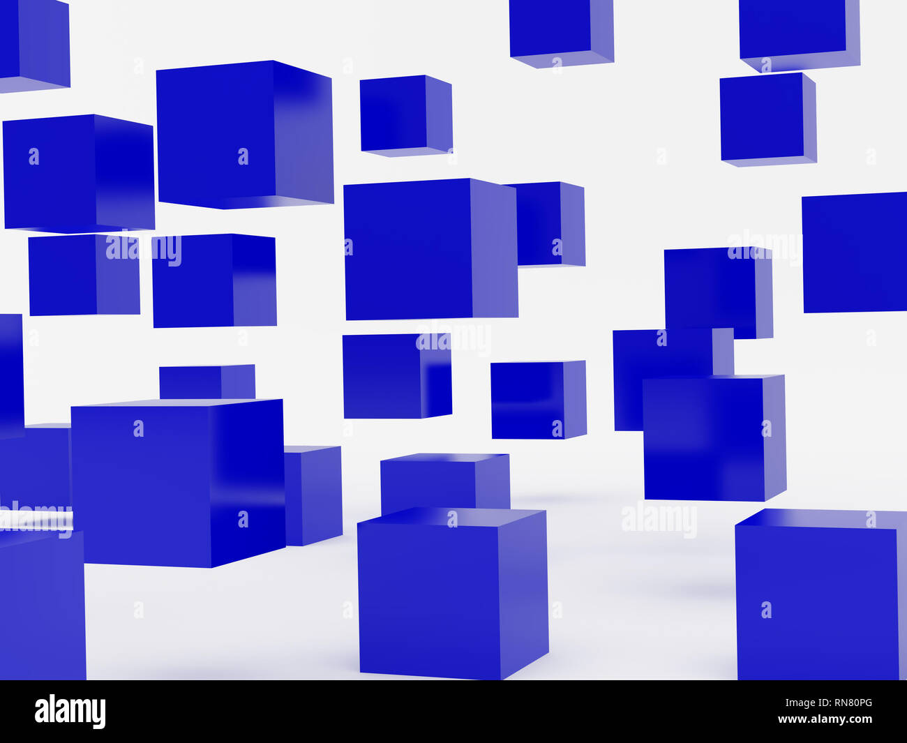 Falling cubes of blue colour. High resolution image. 3d illustration ...