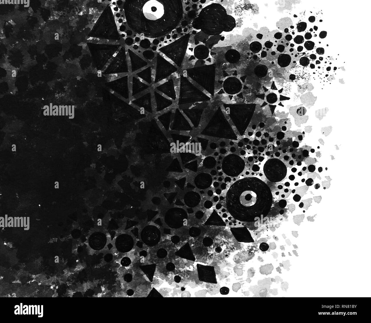 Black and white hand painted splatter effect Stock Photo - Alamy