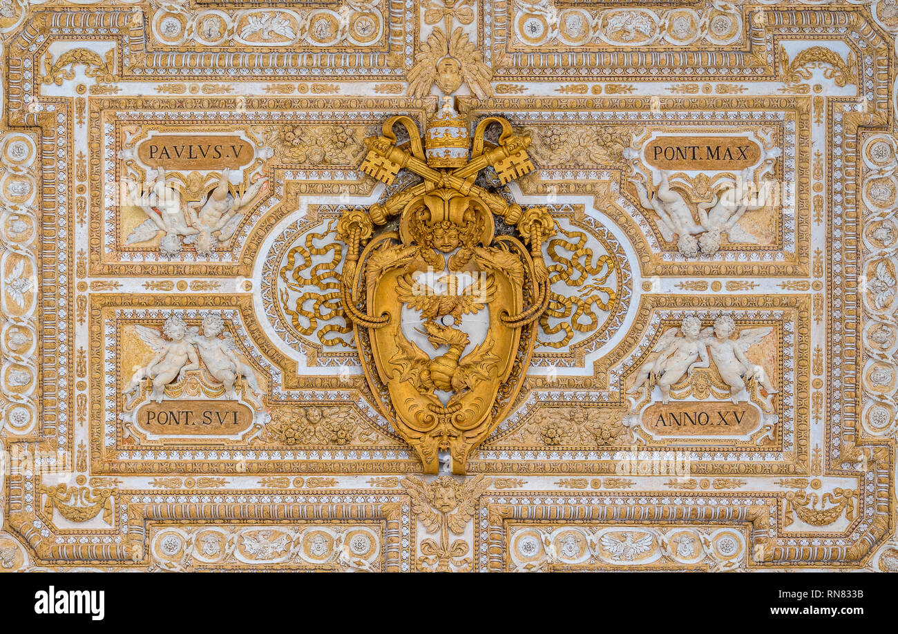 Paulus V coat of arms in the ceiling of the portico in Saint Peter ...