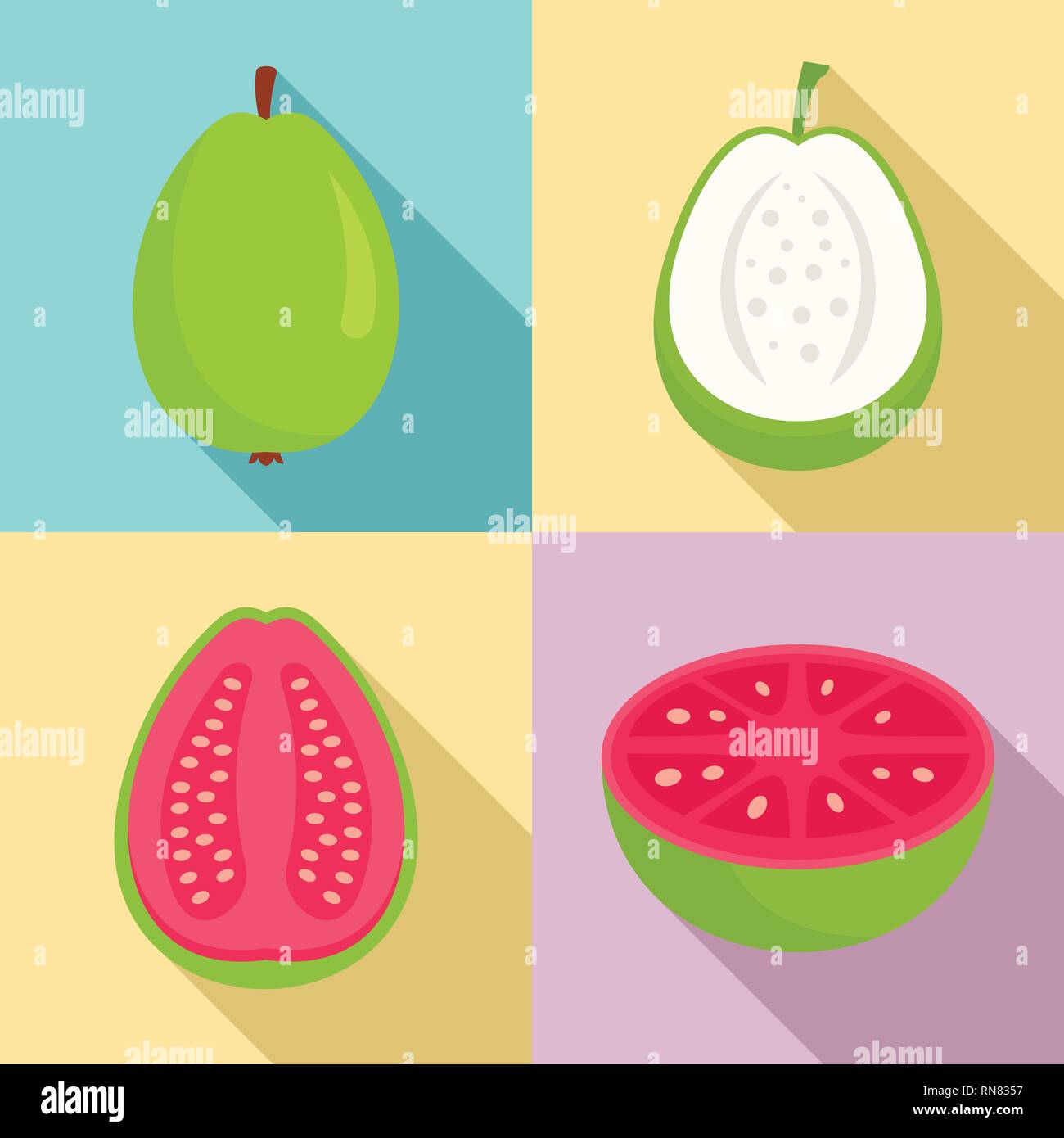 Guava icons set. Flat set of guava vector icons for web design Stock ...