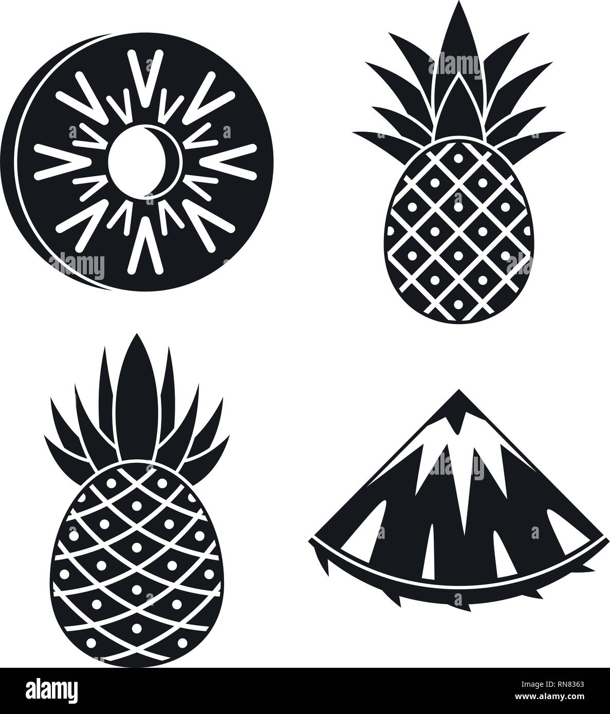 Pineapple fruit icons set. Simple set of pineapple fruit vector icons ...