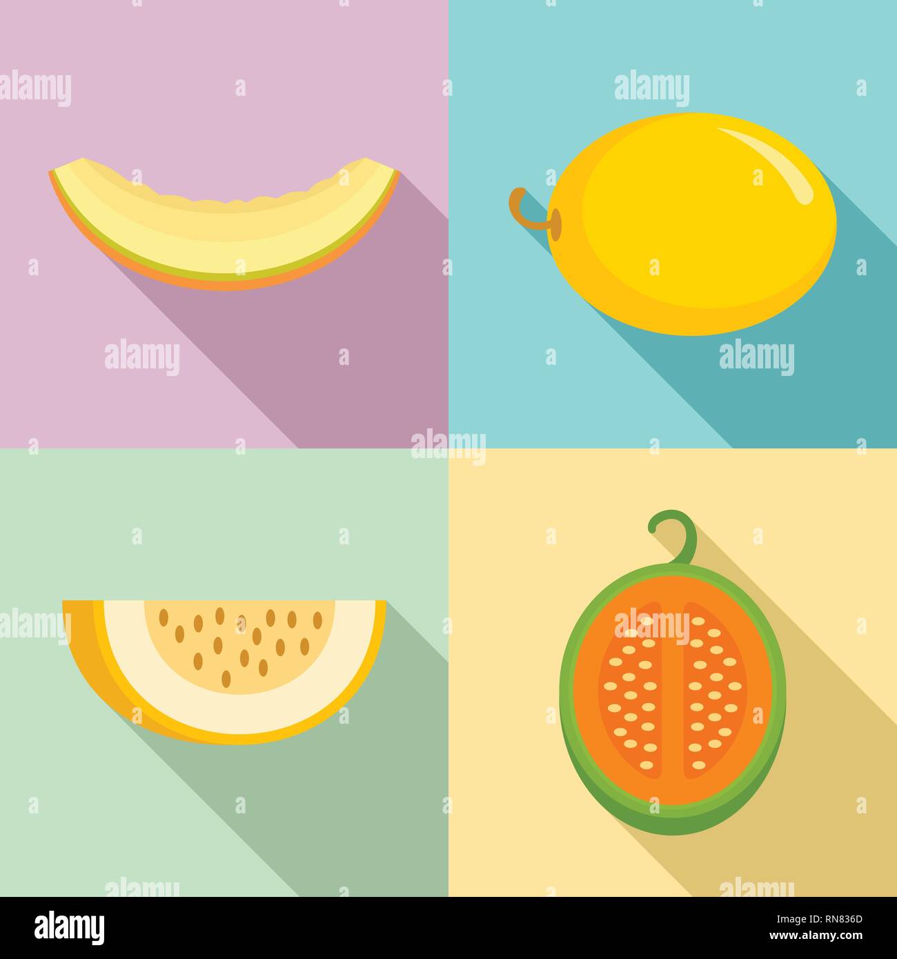 Melon icons set. Flat set of melon vector icons for web design Stock ...