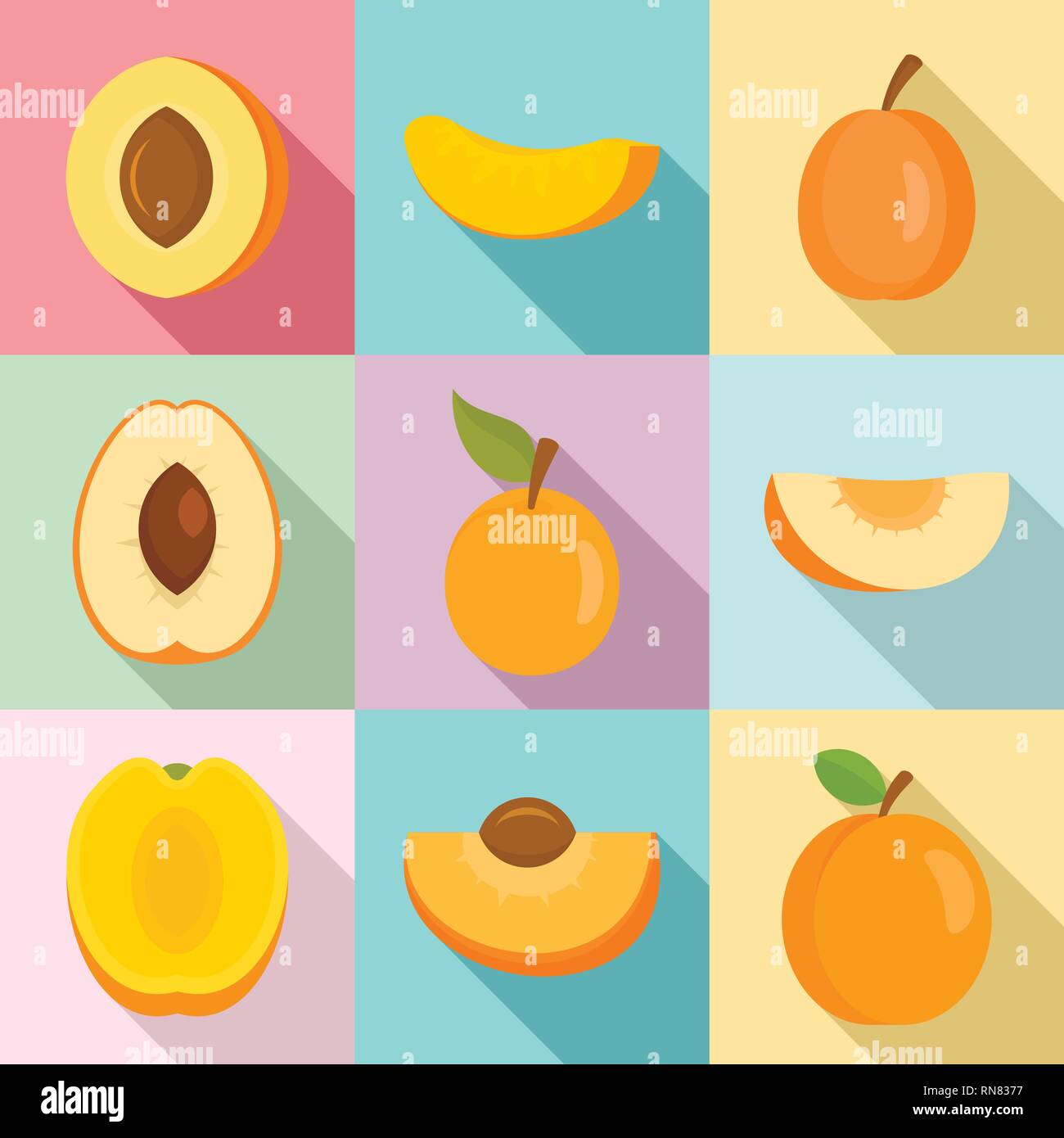 Apricot icons set. Flat set of apricot vector icons for web design ...