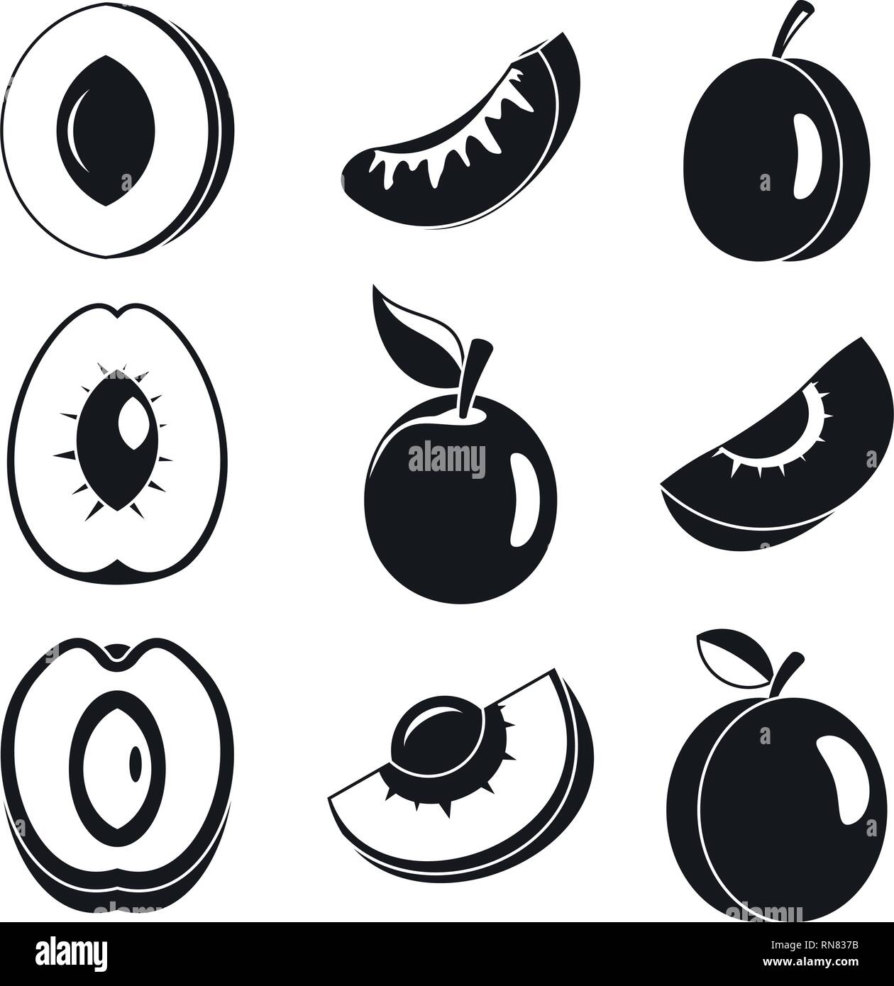 Apricot fruit icons set. Simple set of apricot fruit vector icons for ...