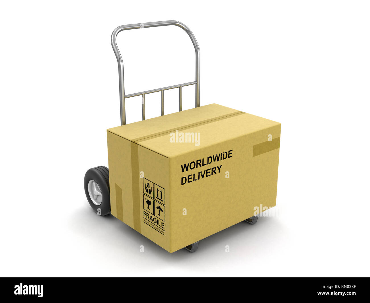 Cardboard Box on Hand Truck. Image with clipping path Stock Photo - Alamy