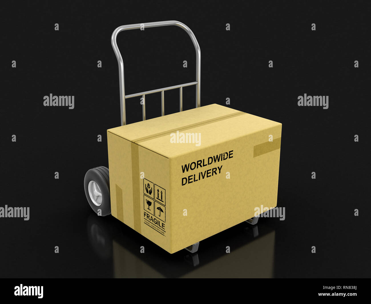 Cardboard Box on Hand Truck. Image with clipping path Stock Photo - Alamy