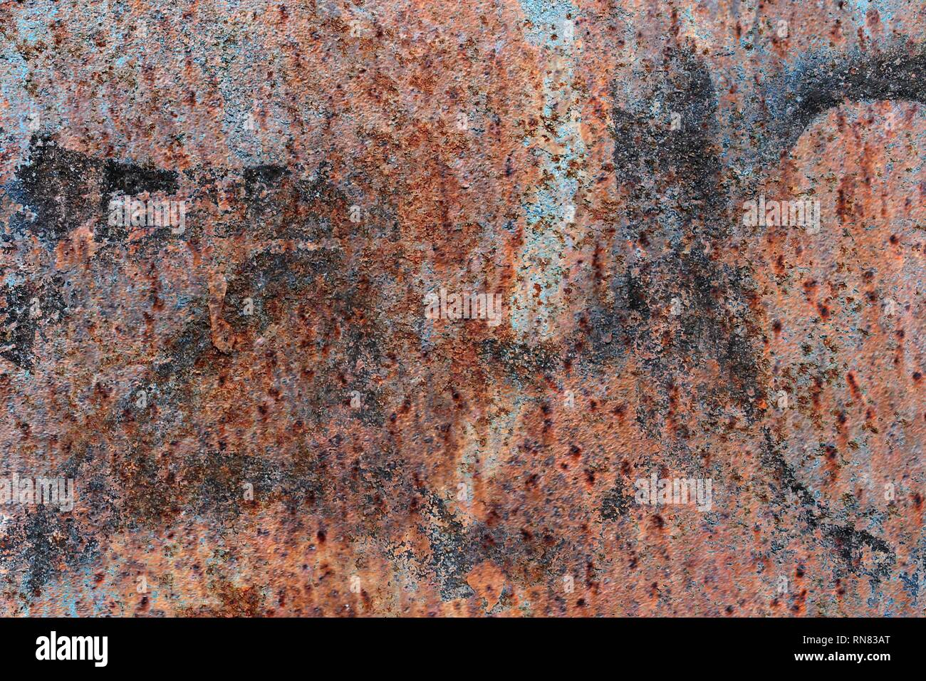 Close up surface of aged and weathered rusty metal surfaces in high ...