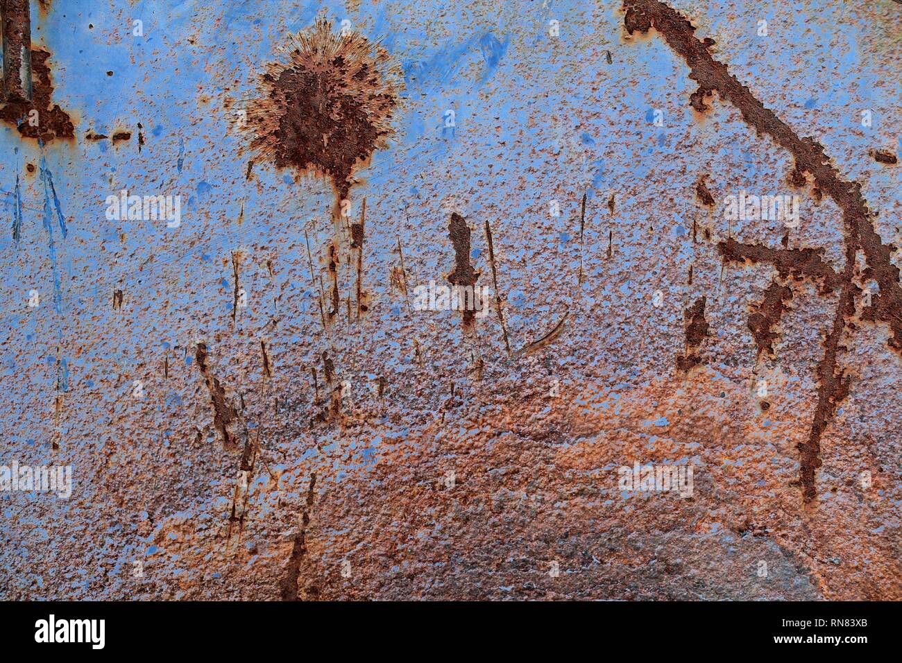 Close up surface of aged and weathered rusty metal surfaces in high ...