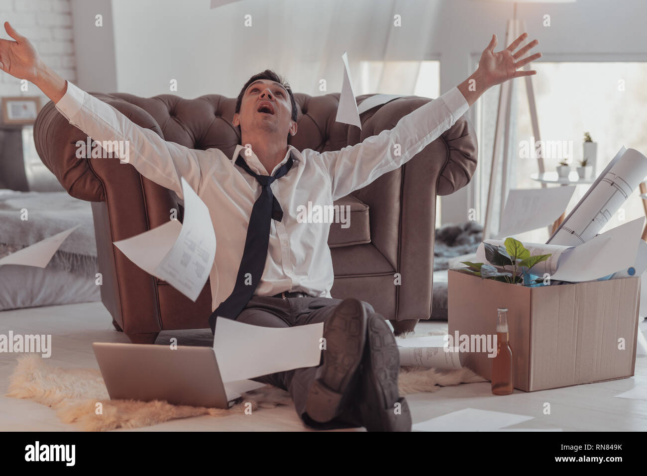 Emotional man throwing hands up hi-res stock photography and images - Alamy