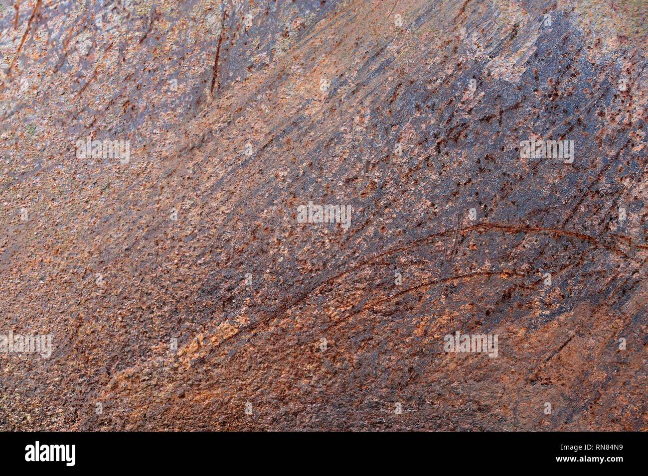 Close up surface of aged and weathered rusty metal surfaces in high ...