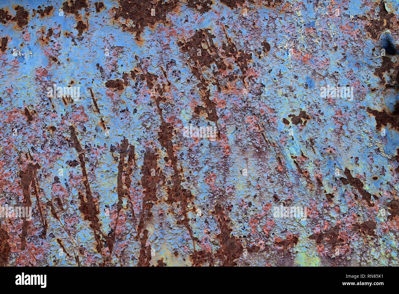 Close up surface of aged and weathered rusty metal surfaces in high ...