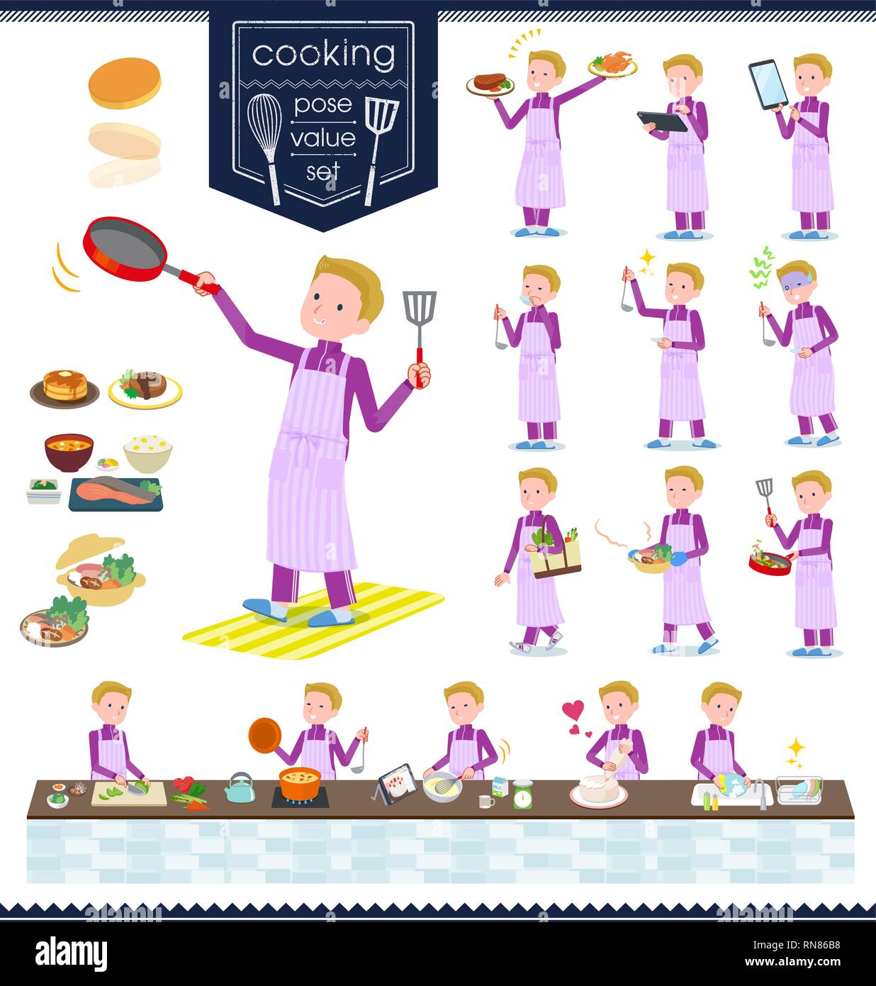 A set of school boy in sportswear about cooking.There are actions that ...