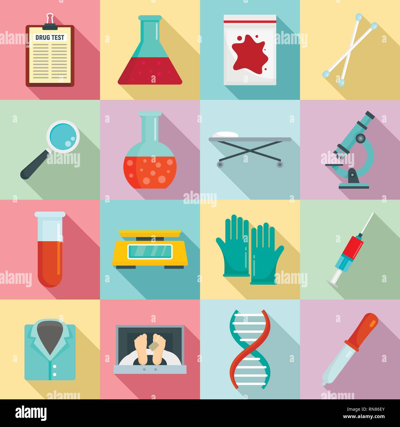 Forensic laboratory icons set. Flat set of forensic laboratory vector ...