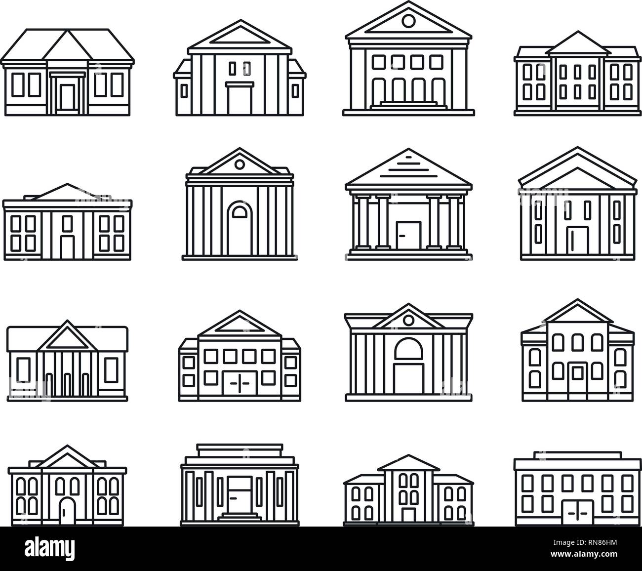 City courthouse icons set. Outline set of city courthouse vector icons ...