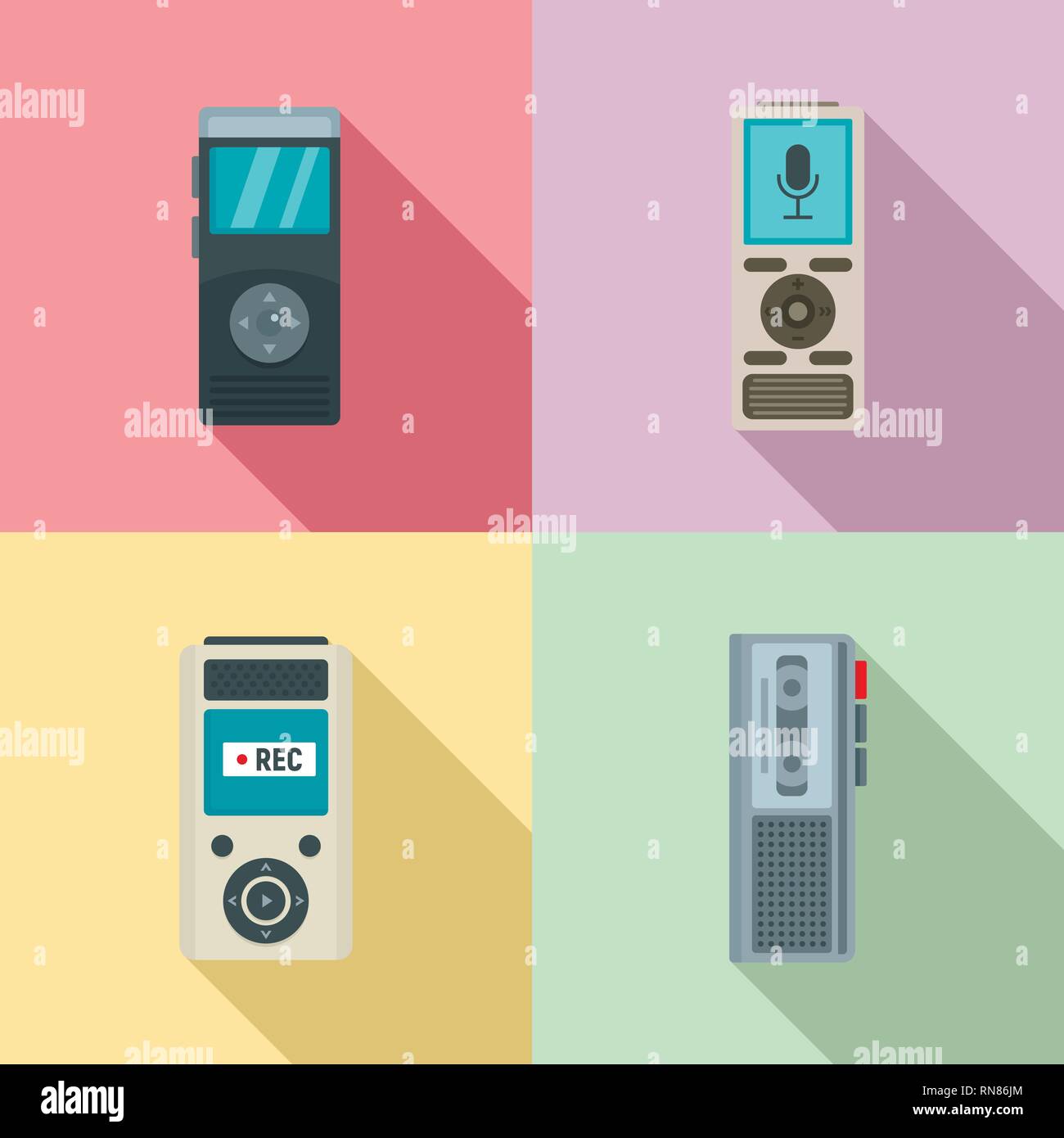 Dictaphone icons set. Flat set of dictaphone vector icons for web ...