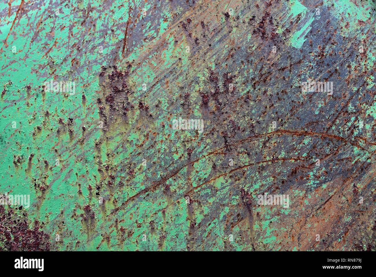 Close up surface of aged and weathered rusty metal surfaces in high ...