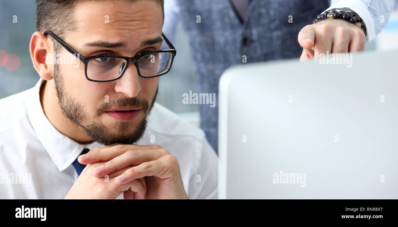 Group of people in office use laptop pc Stock Photo - Alamy