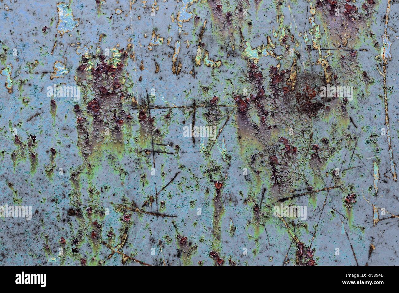 Close up surface of aged and weathered rusty metal surfaces in high ...