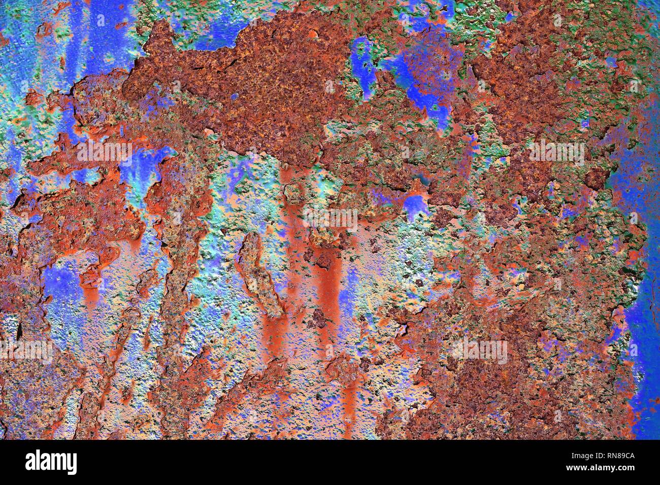 Close up surface of aged and weathered rusty metal surfaces in high ...