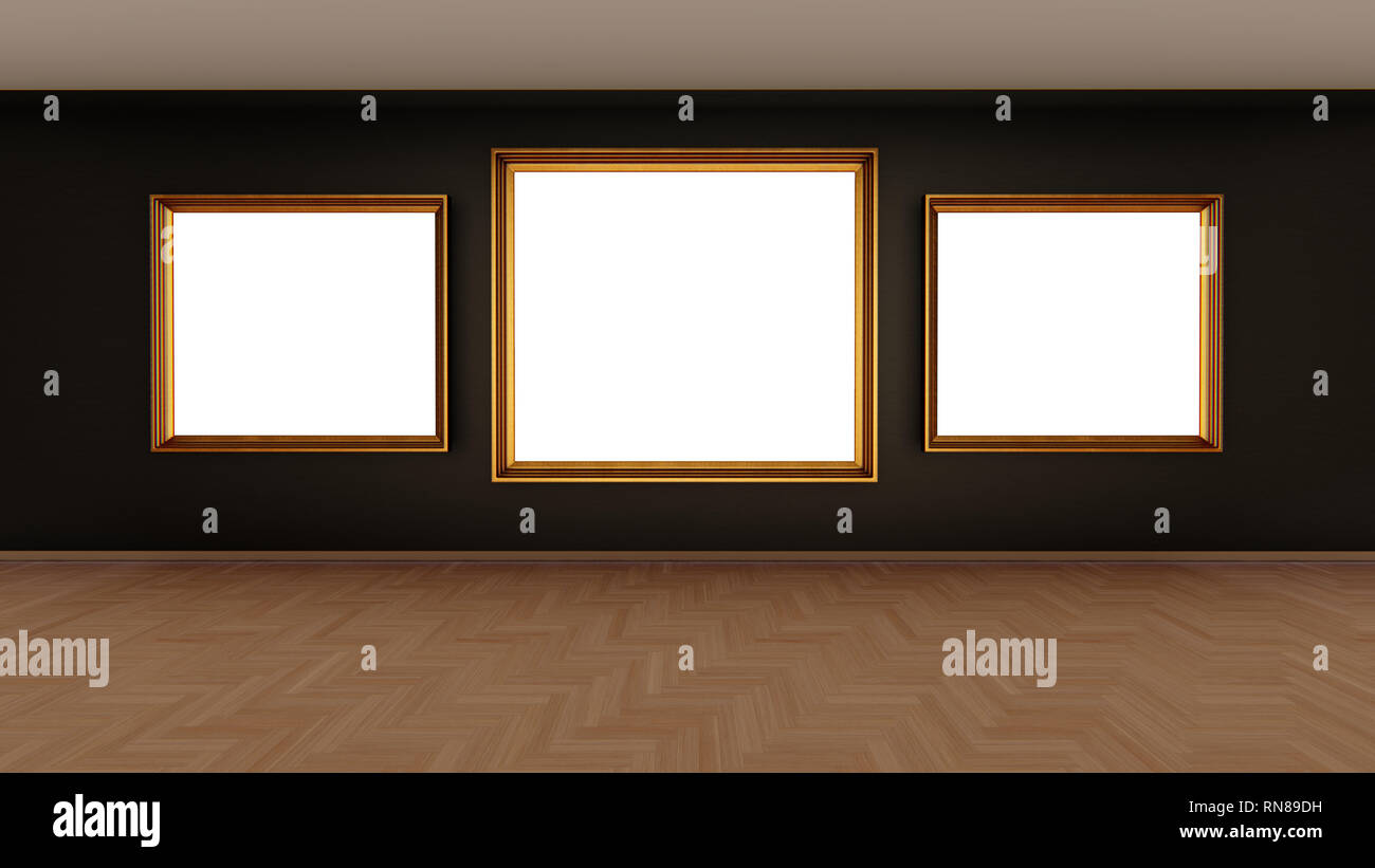 Frames on the gallery wall, 3D illustration Stock Photo - Alamy