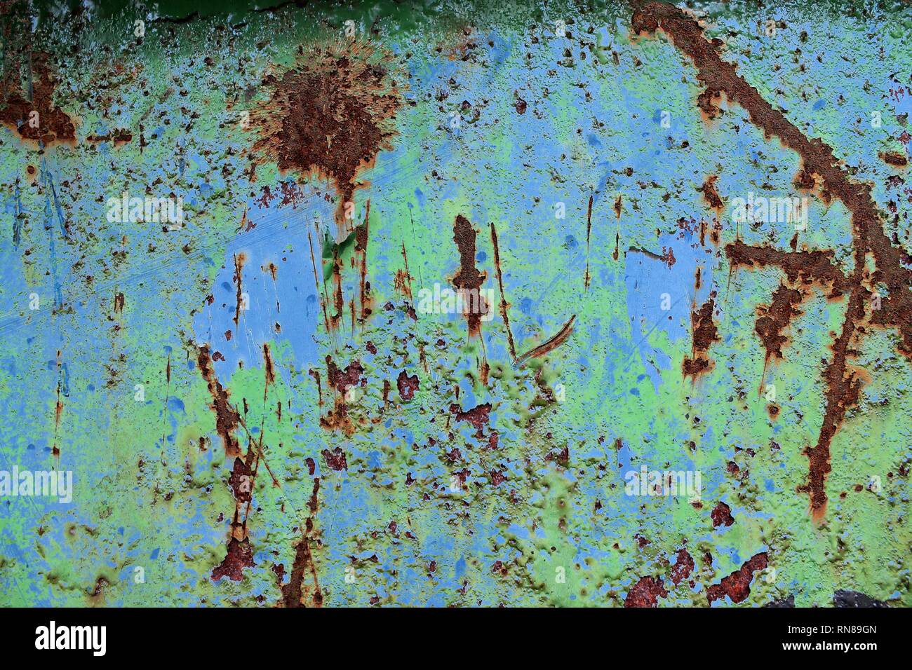 Close up surface of aged and weathered rusty metal surfaces in high ...