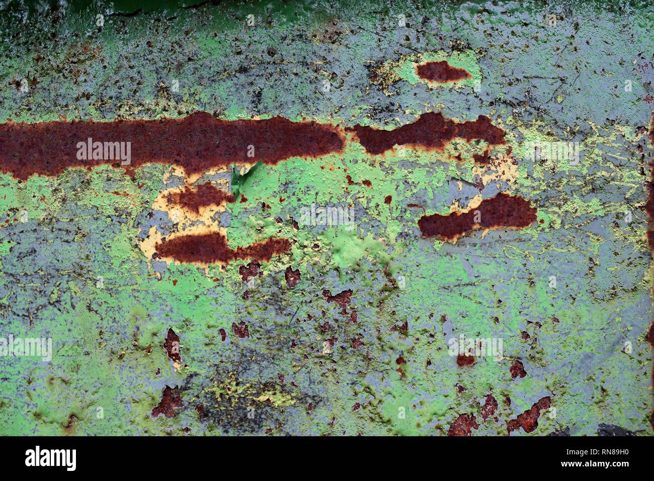 Close up surface of aged and weathered rusty metal surfaces in high ...